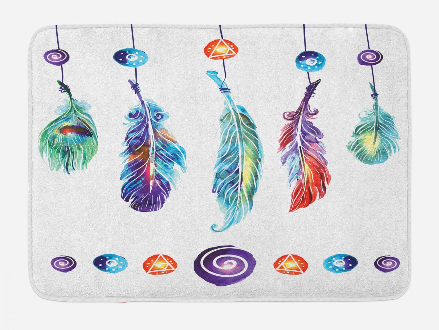Boho Bath Mat, Several Tribal Feather Collection in Psychedelic Hippie ...