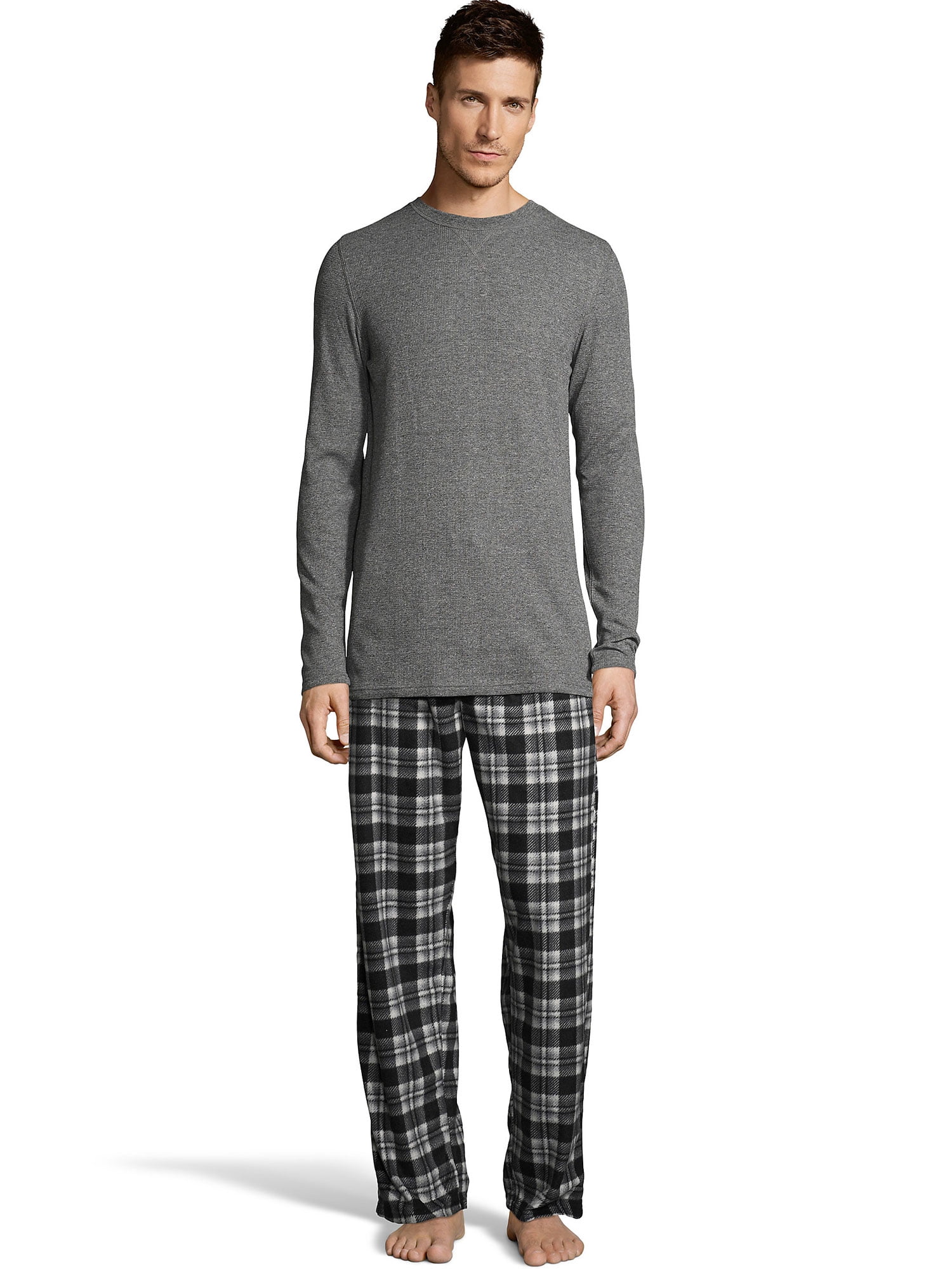 Hanes Men’s X-Temp® Sleep Set, Waffle Knit/Microfleece Charcoal Grindle ...