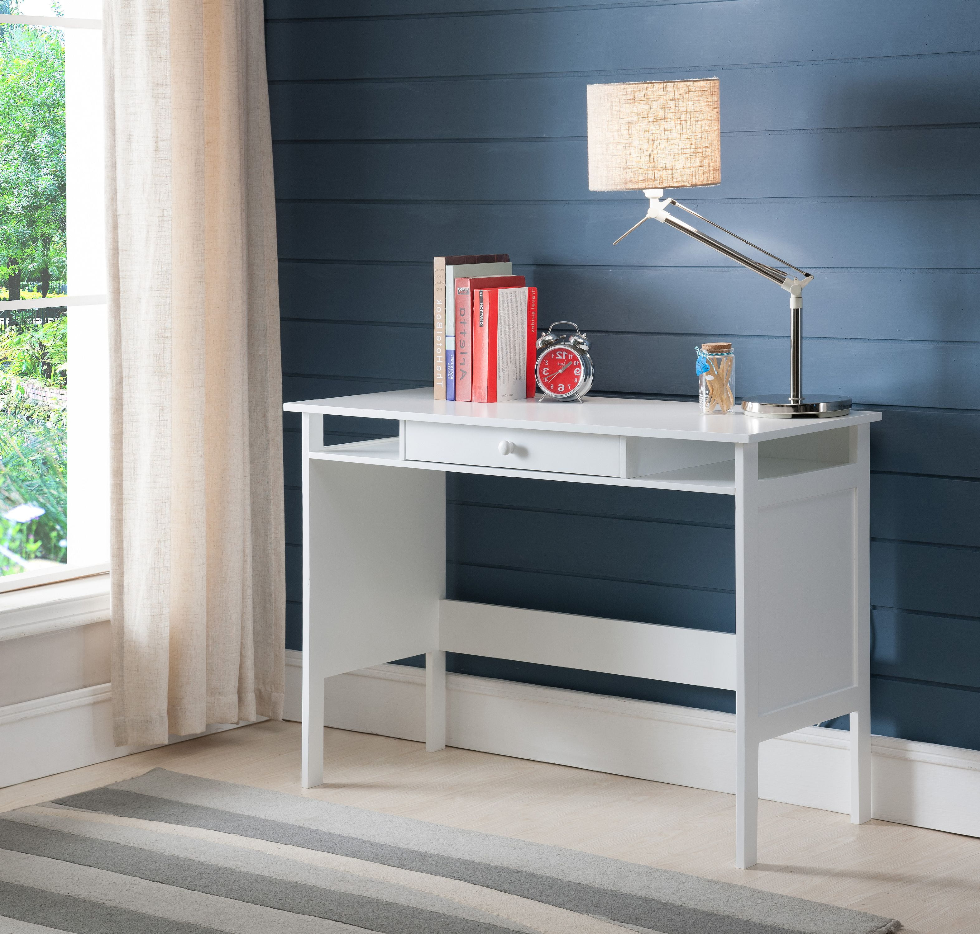 White Wood Home & Office Computer Workstation Desk With Storage Drawer ...