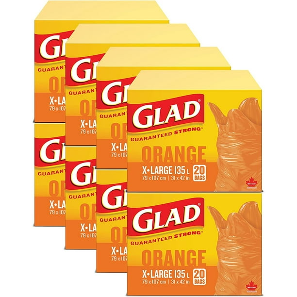 Glad Orange Bags, Easy-Tie Flaps, Extra Large, 20 Bags, Pack Of 8 ...