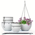6 Plastic Hanging Ball Flower Pots with Honeycomb & Rattan Patterns ...