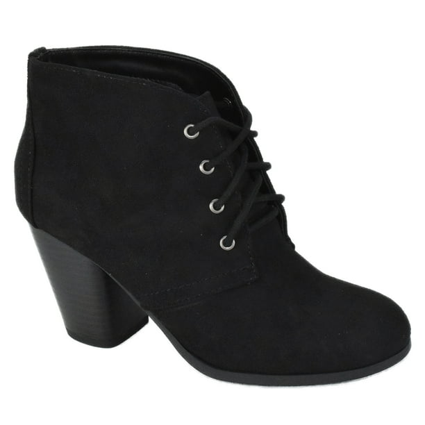Soda Soda Women Chunky High Heels Ankle Boots Lace Up Booties Onward