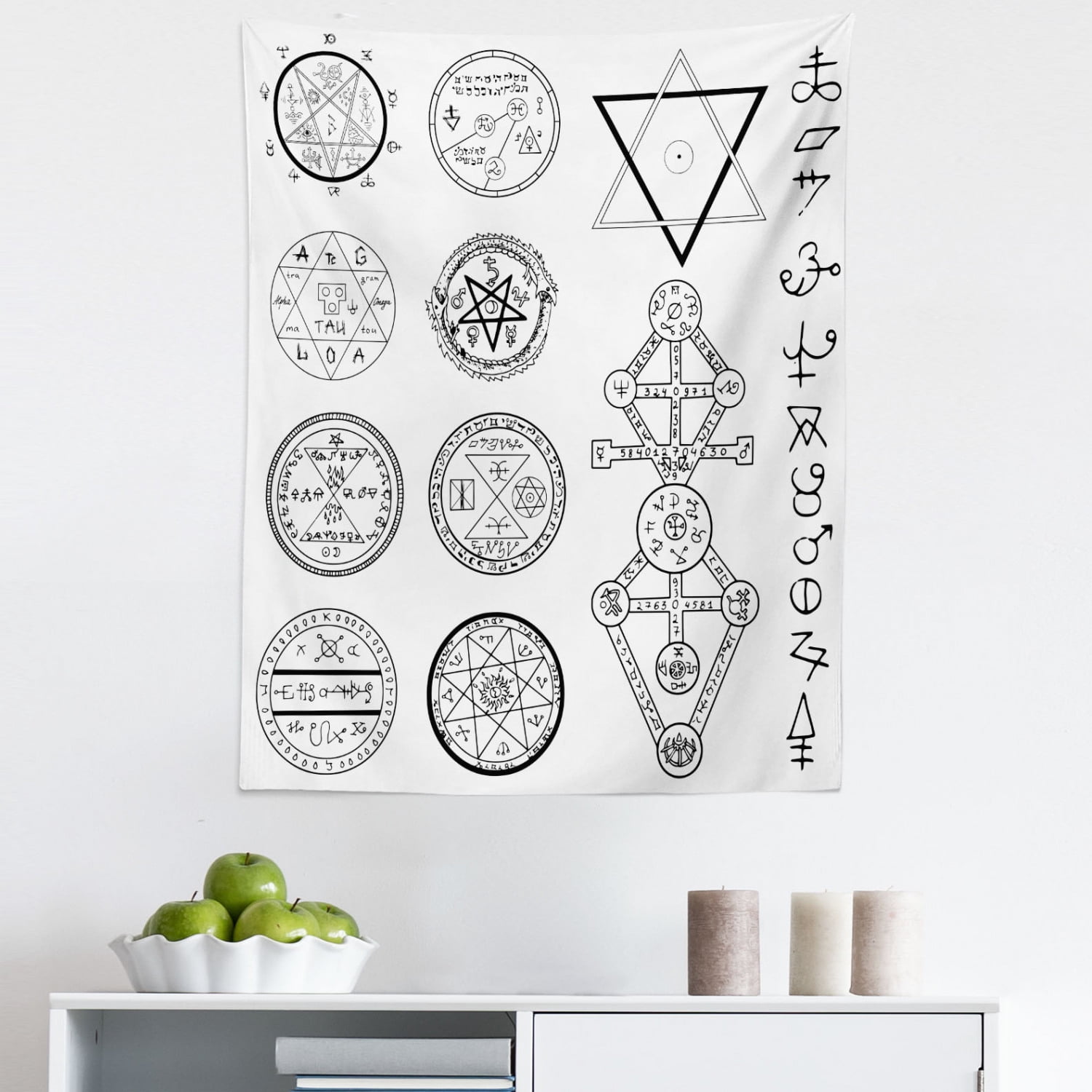 White Tapestry, Design Circular Pentagram Hidden Knowledge of Cosmos ...