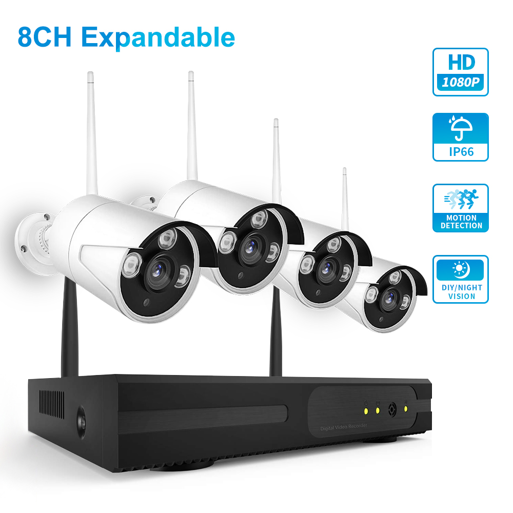 K9604 8CH NVR+4 Cameras Wireless NVR Kit System 2.0MP 1080P HD WIFI ...
