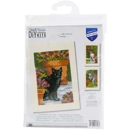 Vervaco Counted Cross Stitch Greeting Card Kit 4.2"X6" 3/Pk-Cats ...