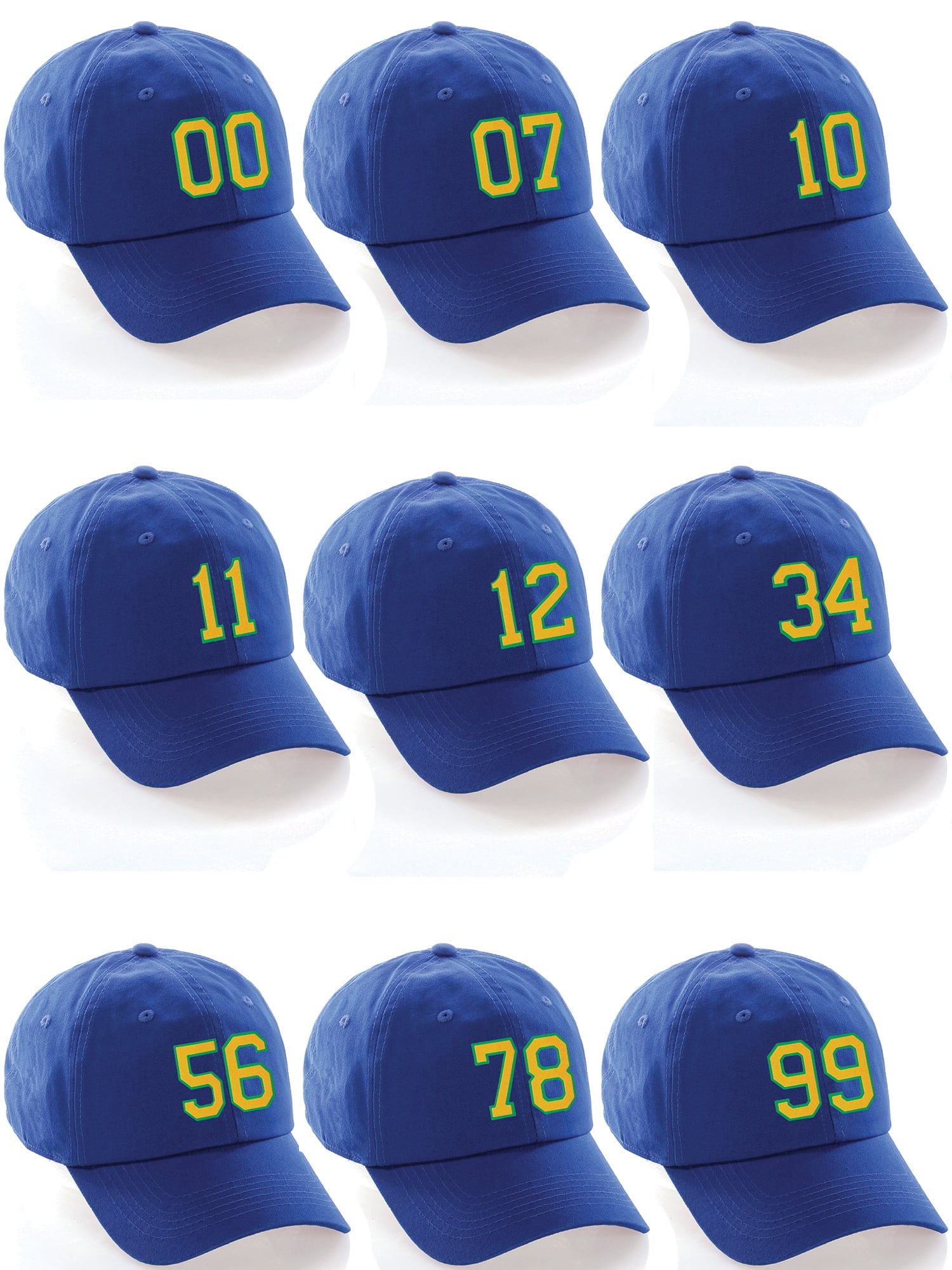 Customized Number Hat 00 to 99 Team Colors Baseball Cap, Blue Hat Green ...