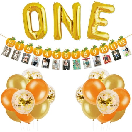 Pumpkin 12 Months Photo Banner Balloon Set The First Year Baby Monthly ...