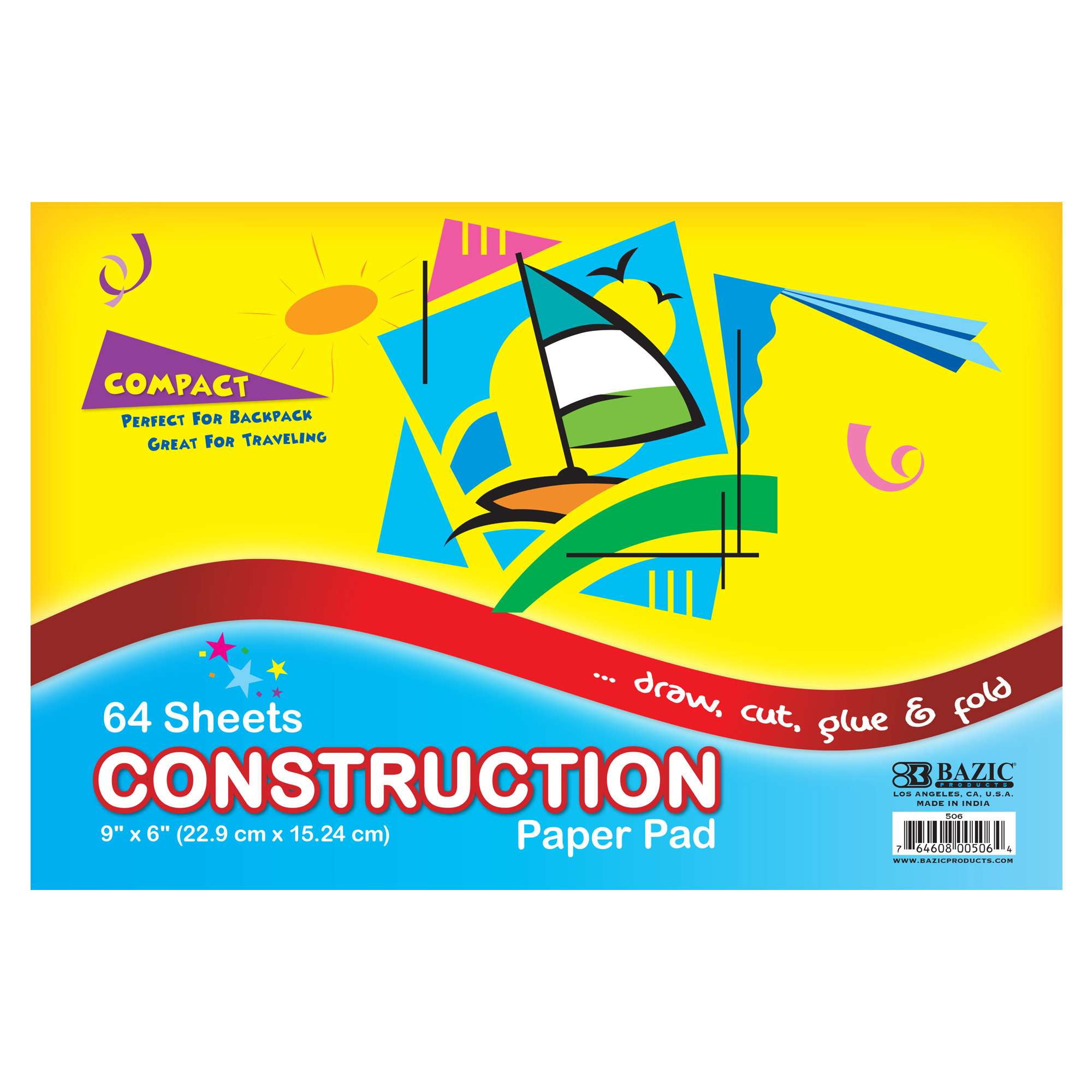 BAZIC Mini Construction Paper Pad 64 Sheet 6"x9" Assorted Colors, 1 ...