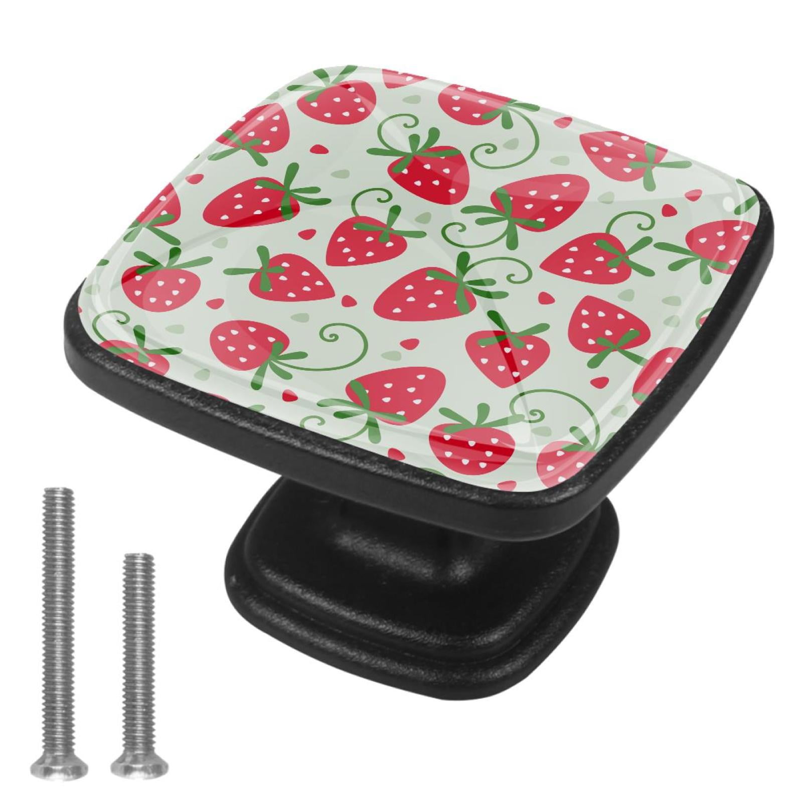 4 Pcs Cabinet Handle Drawer Pulls Strawberry Knobs with Screws Square ...