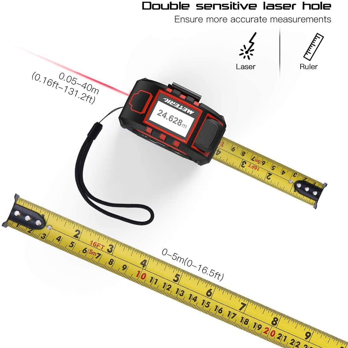Measuring & Layout Tools BeiXun Laser Measure 131Ft/40M Upgraded Tape Measure 16Ft/5M Digital ...