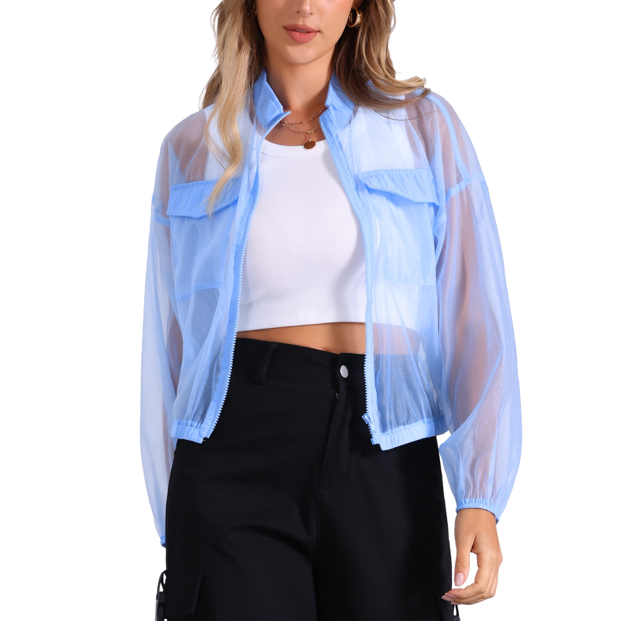 Click here for Inspire Chic Sheer Bomber Jacket For Womens Zip Up... prices