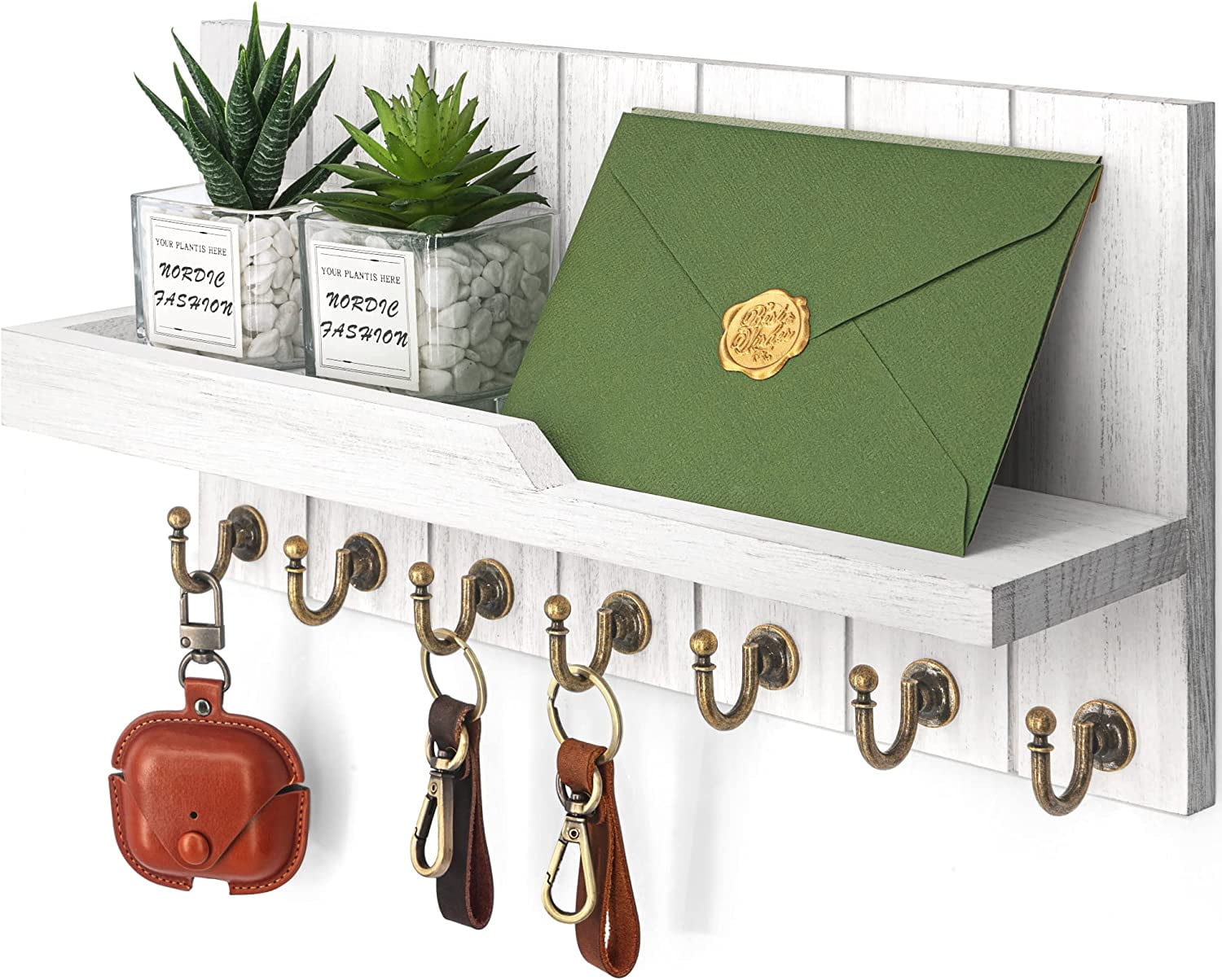 Dinosam Key and Mail Holder for Wall, 15 Inches Floating Shelf with 7 ...