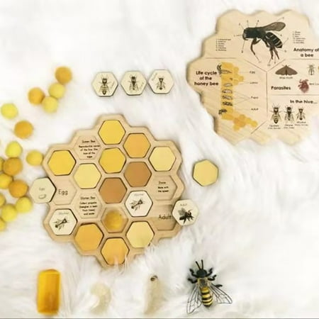 Wooden Bee Puzzle Letter Hive Life Cycle Board Wooden Puzzle, 21*19*0 ...
