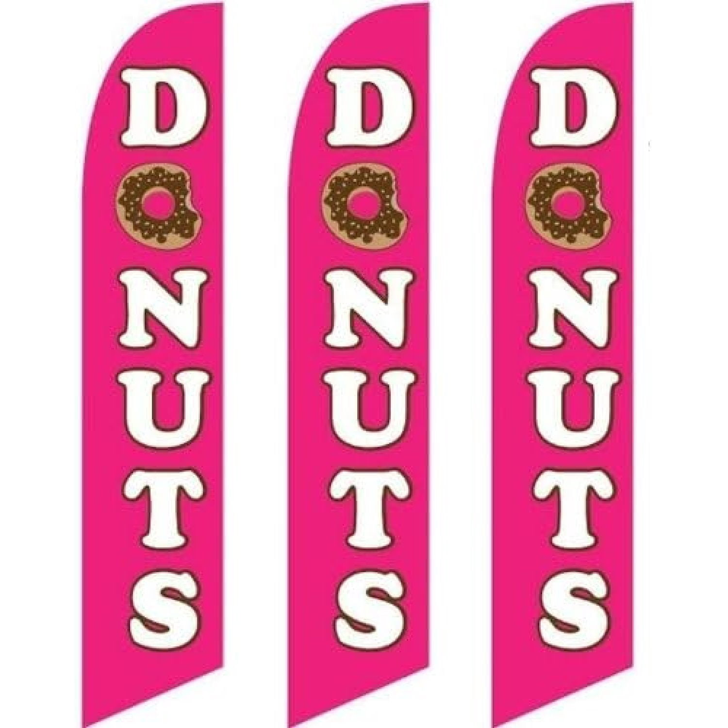 Three (3) Pack Full Sleeve Swooper Flags DONUTS Pink White Brown w ...