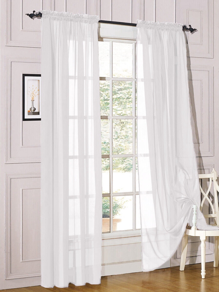 2 Piece Sheer Voile Rod Pocket Window Panel Curtain Drapes Many Sizes ...