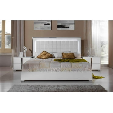 Glossy White King Bedroom Set 3Pcs Contemporary Made in Spain ESF Granada - Walmart.com