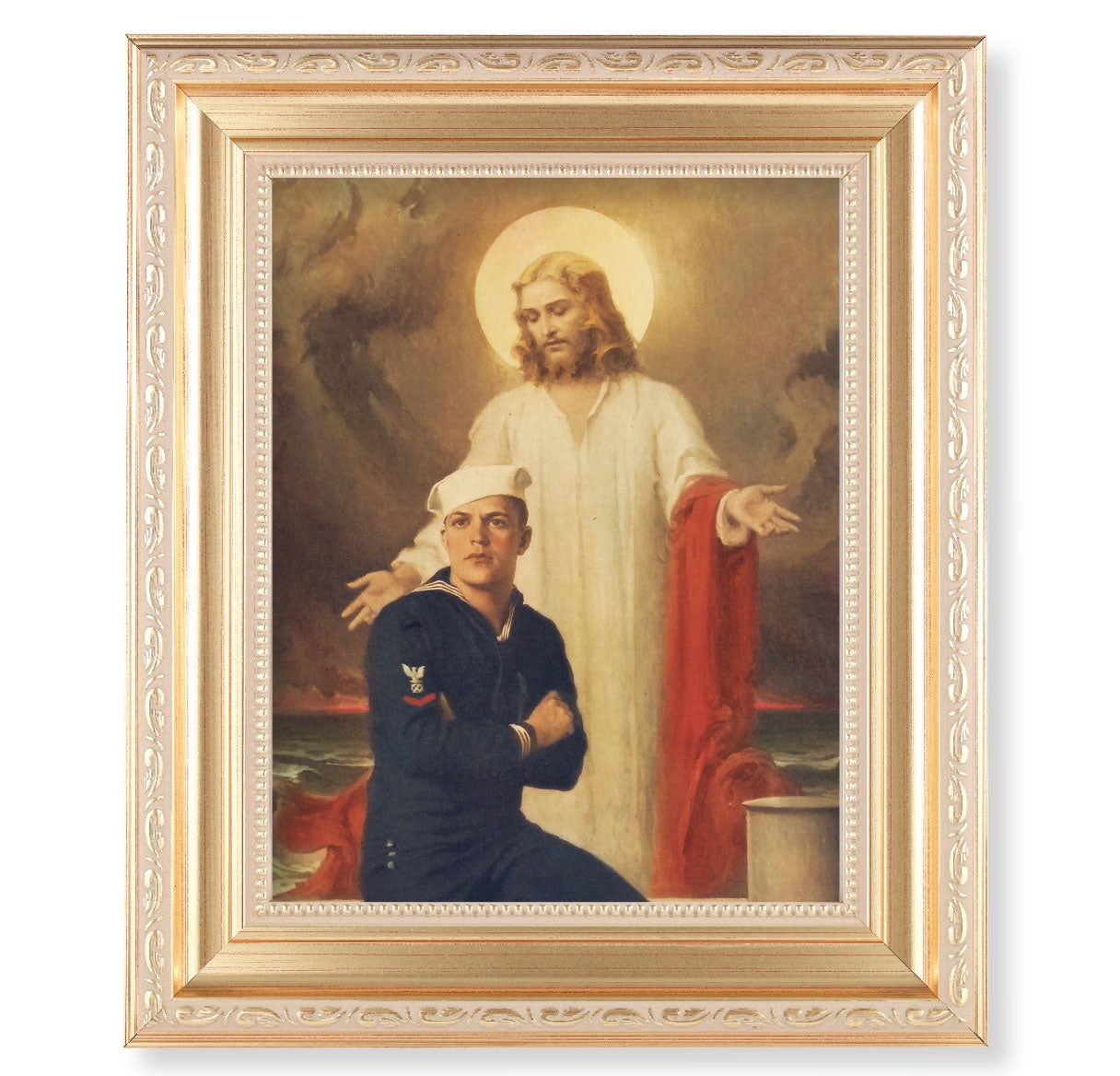 Jesus with Sailor Picture Framed Wall Art Decor Large, Satin Gold ...