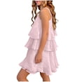Ahabrexf Girls Sundress Solid Color Sleeveless Layered Ruffle Hem ...