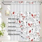 Ikfashoni Hookless Shower Curtain with Snap in Liner, Red Floral ...