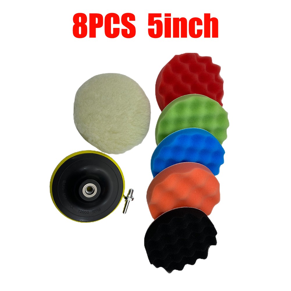 QXKE 8Pcs 5-7In Car Buffing Pads Polishing for Drill Sponge Kit Waxing ...