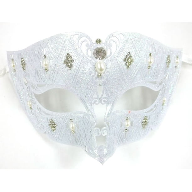 White Pearl Diamond Crystal Laser Cut Venetian Masquerade Metal ...