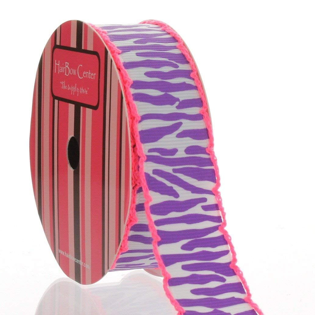 7/8" Neon Purple Zebra/Neon Pink Moonstitch Grosgrain Ribbon 3 Yard ...