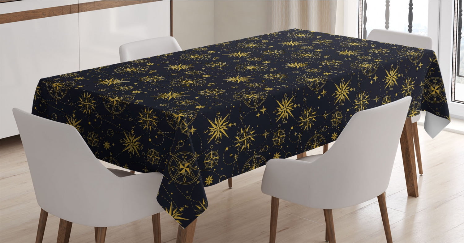 Compass Tablecloth, Bicolour Design of Windroses Stars and Dashed Lines ...
