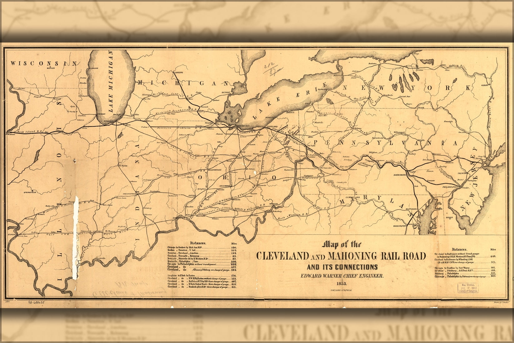 24"x36" Gallery Poster, Map of the Cleveland and Mahoning RailRoad 1853 ...