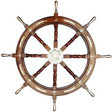Free Shipping! DecMode Blue Wood Ship Wheel Sail Boat Wall Decor with ...