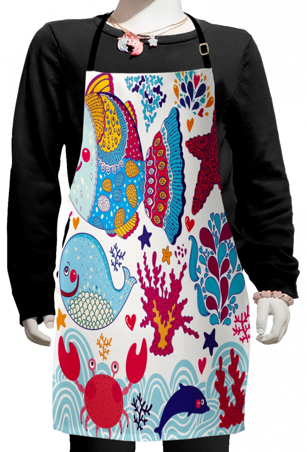 Fish Kids Apron, Fish Motifs with Effects and Starfish Crab Dolphin ...