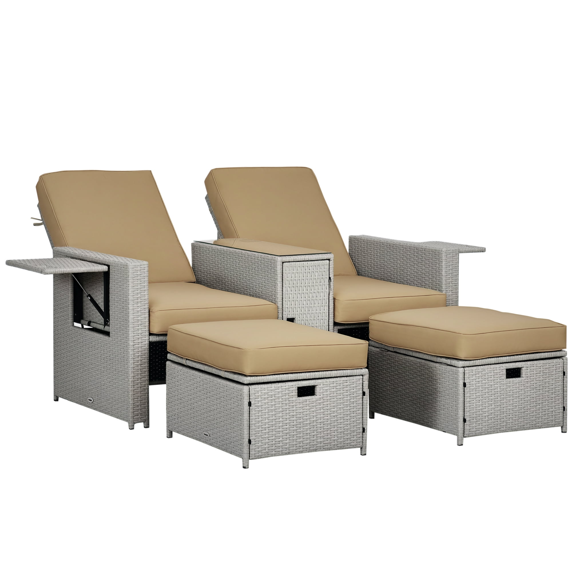 Click here for Outsunny Patio Lounger W/ Storage Table And Ottoma... prices