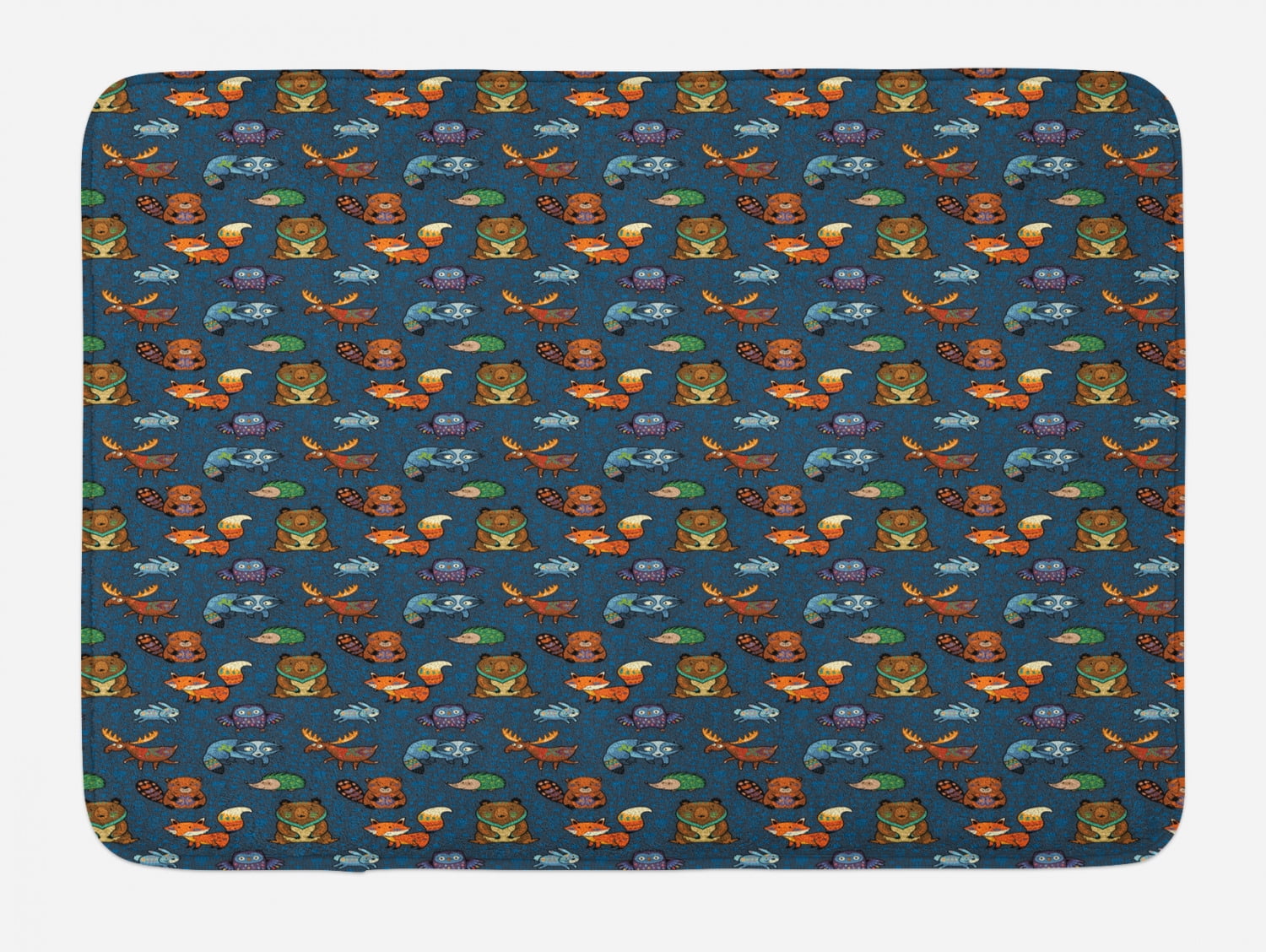 Woodland Bath Mat, Animals from Jungles of Africa with Colorful Ethnic ...