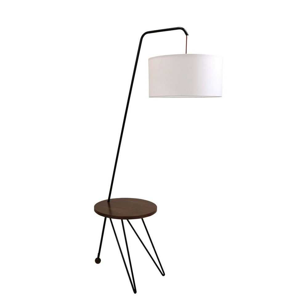 Stork Mid-Century Modern Floor Lamp with Walnut Wood Table Accent and ...