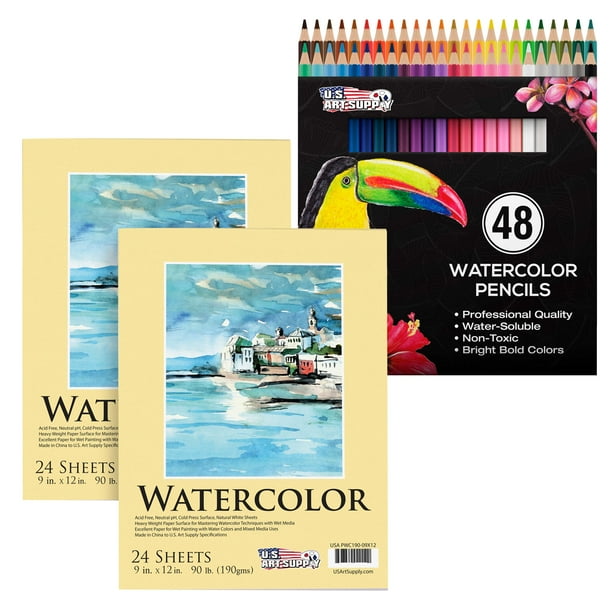 U.S. Art Supply 48 Piece Water Soluable Colour Pencils with 2 Pack of 9 ...