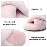 LORDFON Open Toe Cross Band Womens House Slippers Fluffy Indoor Slip On Slippers - Walmart.com