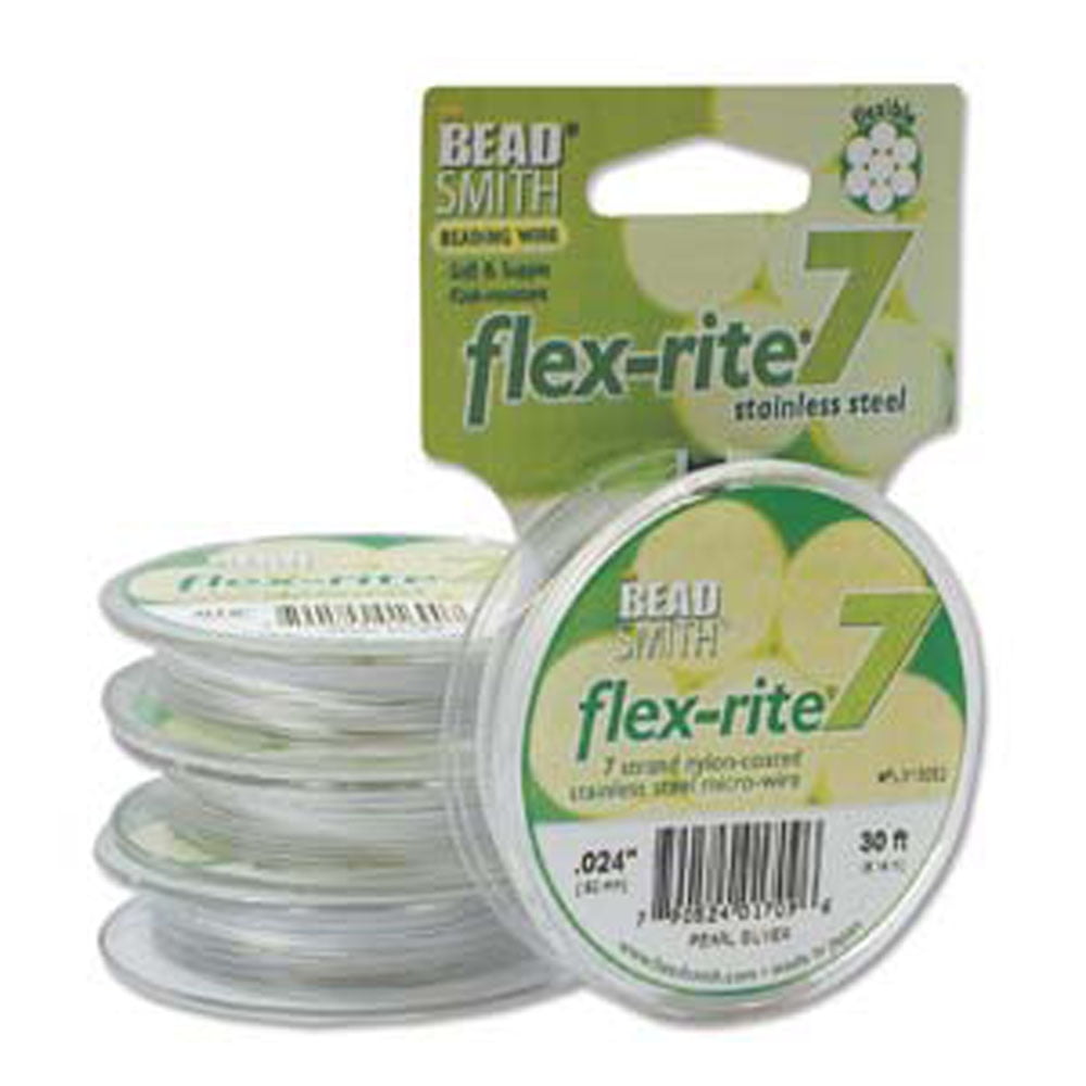 Pearl Silver Flex Rite Beading Wire .024" 30' Stainless Steel 7 Strand ...