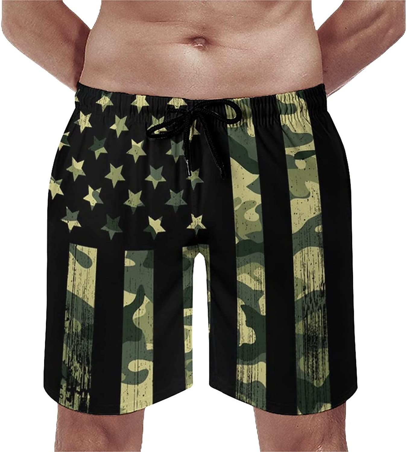 Men's Green-Camouflage-American Flag-Patriotic-Usa-Camo Swim Trunks ...