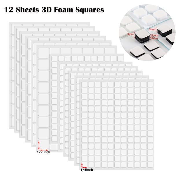 Briartw 12 Sheets/1302 Pieces White 3D Foam Squares-Double-Sided ...