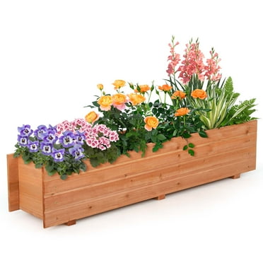 Rectangular Raised Garden Bed, Wood Planter Box w/ 4 Drainage Holes ...
