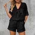 Arlun Linen Short Sets for Women 2 Piece V-Neck Short Sleeve and Wide ...
