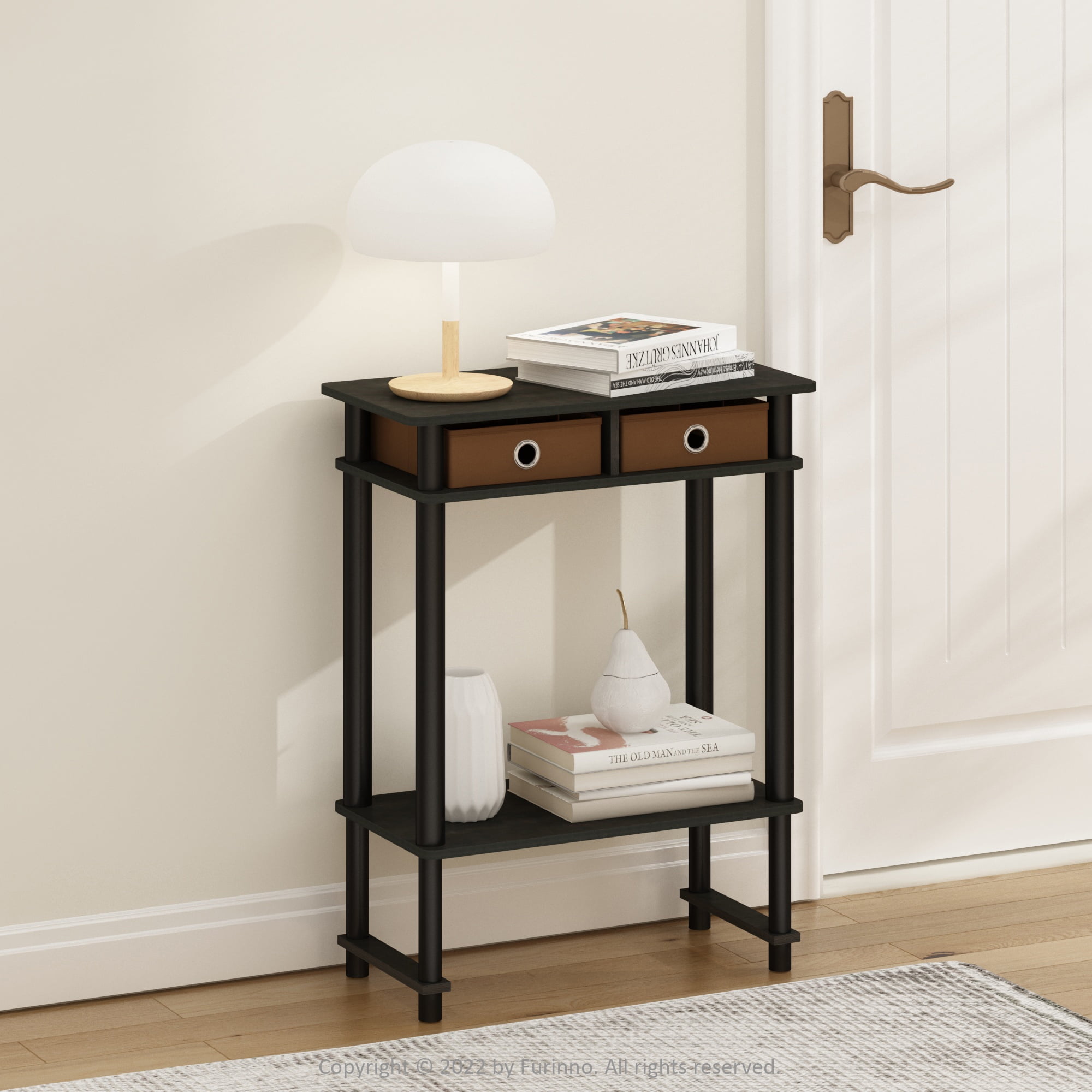 Furinno Turn-N-Tube Tall-Wide Hallway Console Table with Bin, Espresso ...