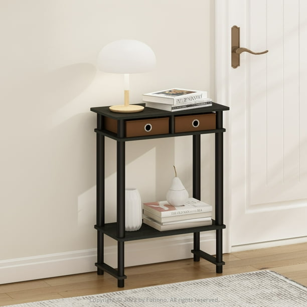 Furinno Turn-N-Tube Tall-Wide Hallway Console Table with Bin, Espresso ...