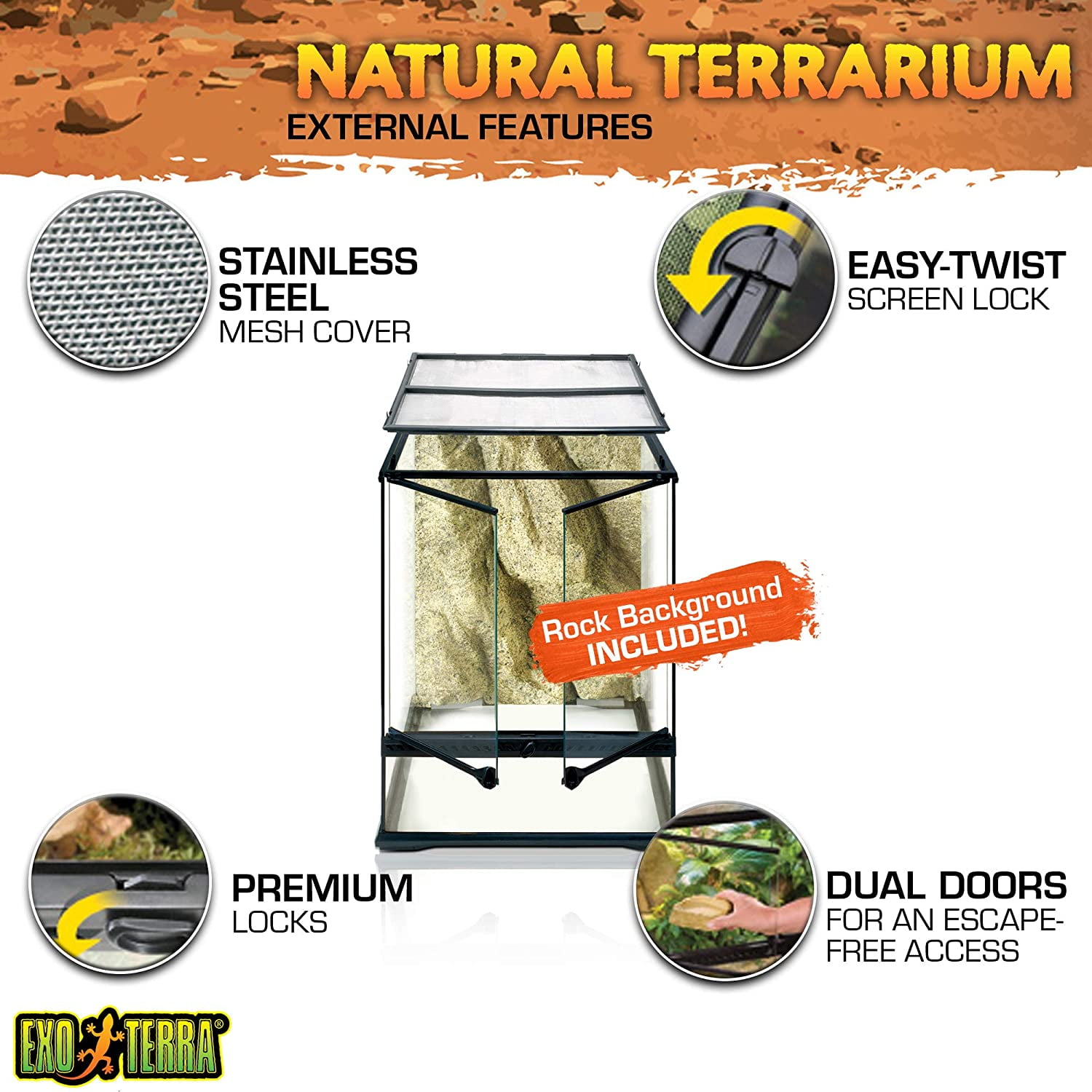 Buy Exo Terra Glass Natural Terrarium Kit, for Reptiles and Amphibians, Small Tall, 18 x 18 x 24 ...