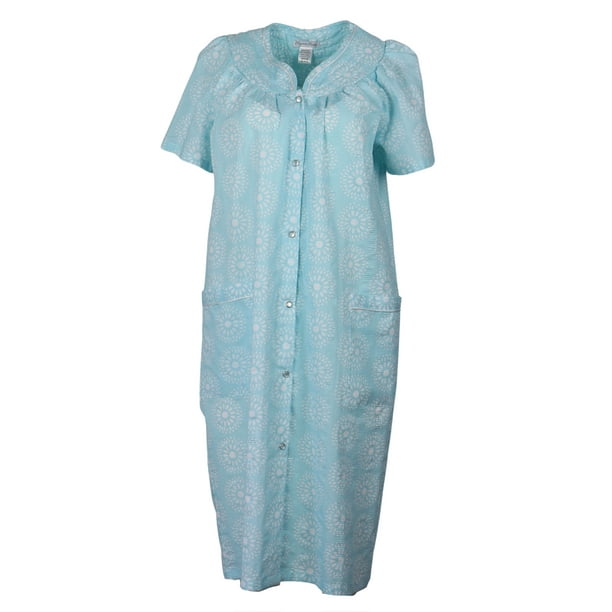 Elegant Emily Women's Plus Size Snap-Front Duster Robe With Pockets - Aqua Mandalas - 3X ...