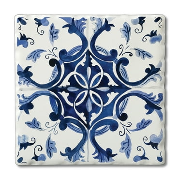 Thirstystone 4-Pack Blue & White Absorbent Stone Square Drink Tile ...