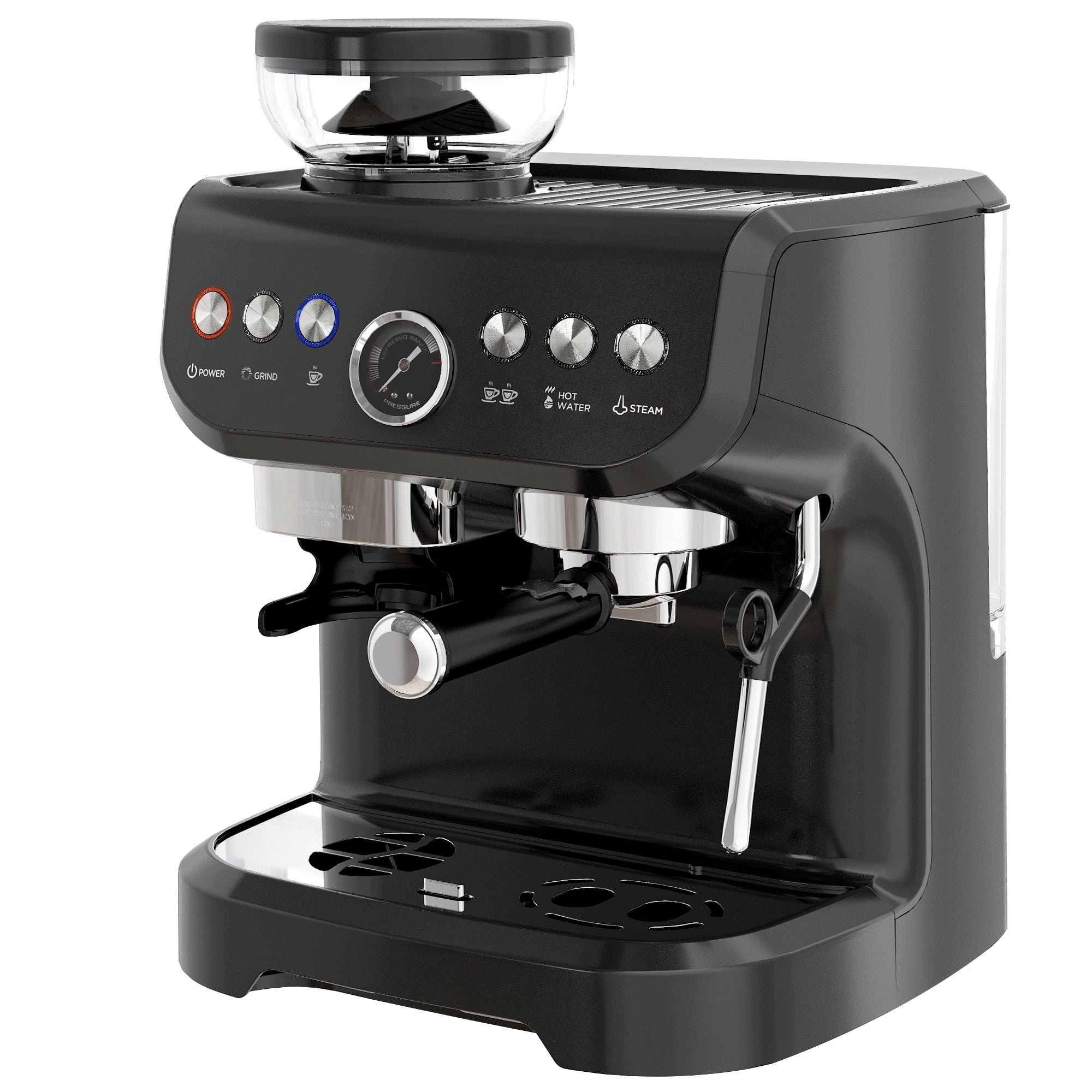 Black 15-Bar Espresso Machine with Grinder & Milk Frother - Compact ...
