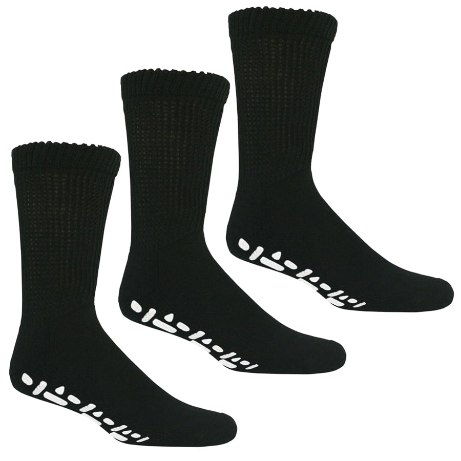 3 Pairs Men's Non-Skid Diabetic Cotton Crew Gripper Socks with Non ...