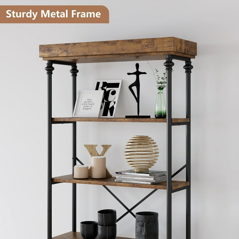 WhizMax 6 Tier Vintage Industrial Book Shelf Rustic Wood and Metal Bookcase and Bookshelves Free Standing Storage Large Bookshelf for Living Room