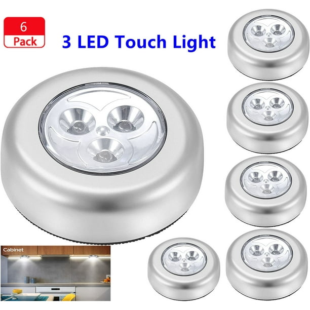 3 LED Touch Push On/Off Light Self-Stick On Click Battery Operated ...