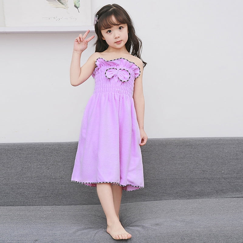 Kids Bathrobe with Bowknot Decor Adjustable Microfiber Skin-friendly ...